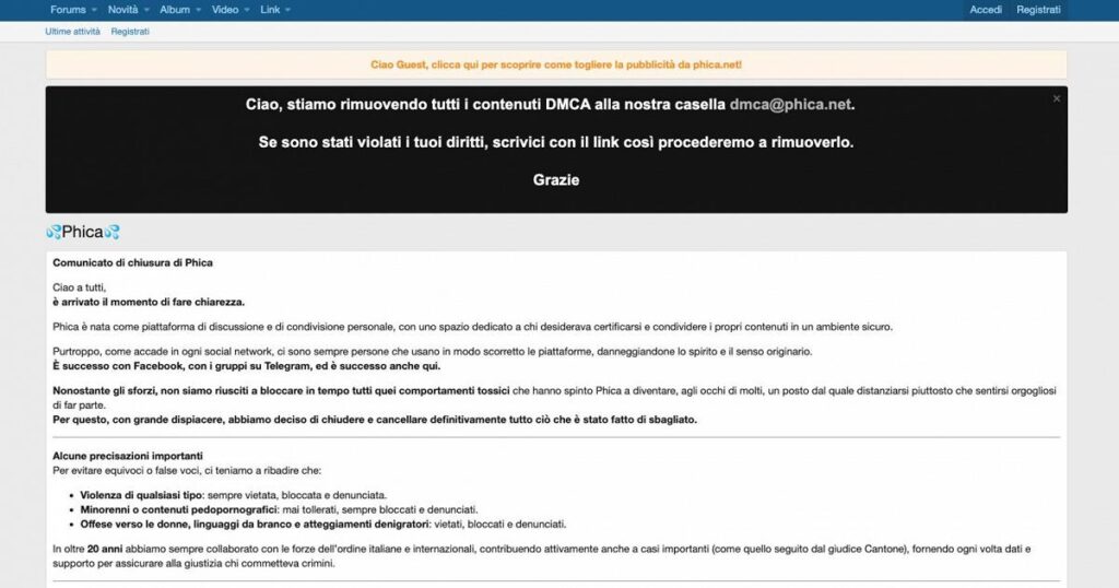 Chiusura del portale Phica.net dopo le segnalazioni: i gestori ...